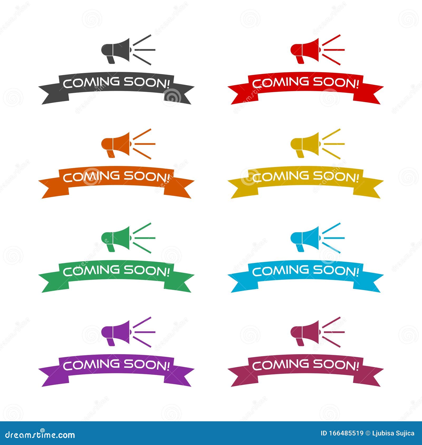 Ribbon with Megaphone and Text Coming Soon Color Icon Set Isolated on ... Ribbon with Megaphone and Text Coming Soon Color Icon Set Isolated on ...