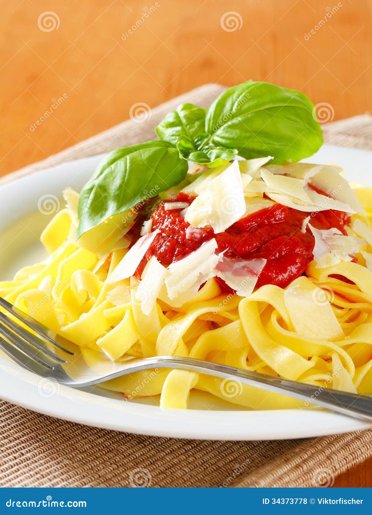 Ribbon Pasta with Tomato Paste and Parmesan Stock Photo - Image of ...