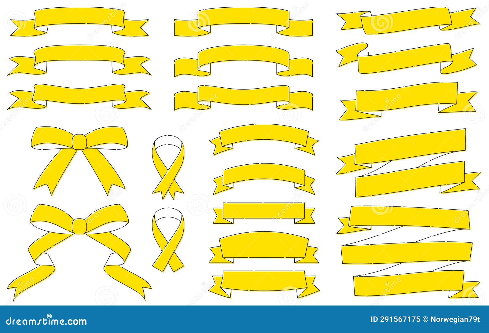 Ribbon in Yellow Simple Line Drawing, Dashed Line Stock Illustration ...