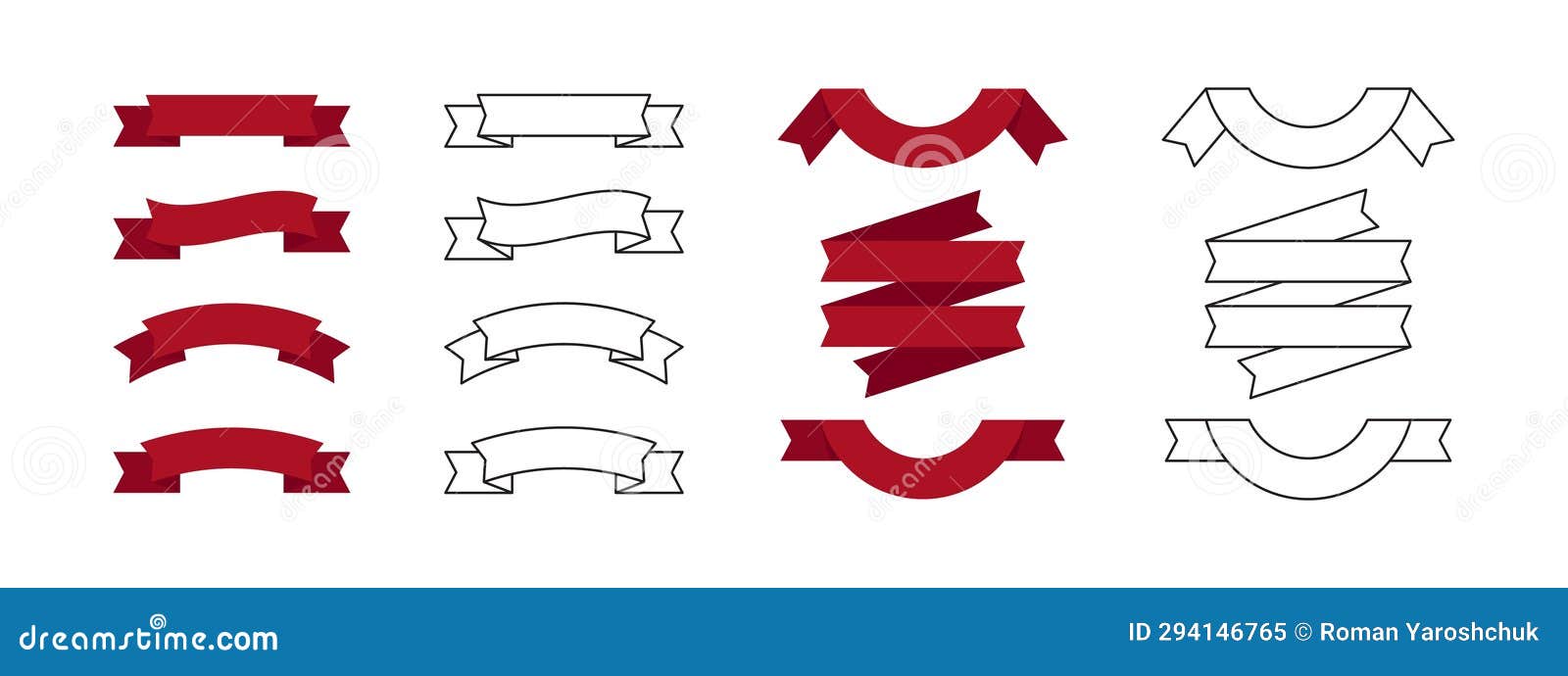 Ribbons and Banner Signs Set. Flat and Linear Ribbons Stock ...