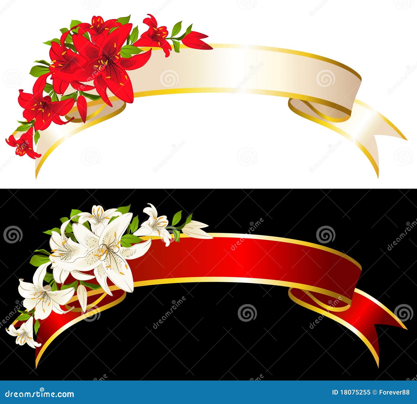 Ribbons with Beautiful Flowers Stock Vector - Illustration of bouquet ...