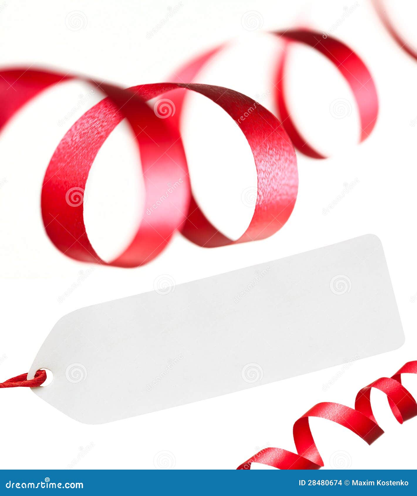 Ribbons and Blank Price Tag, on White. Stock Photo - Image of bright ...