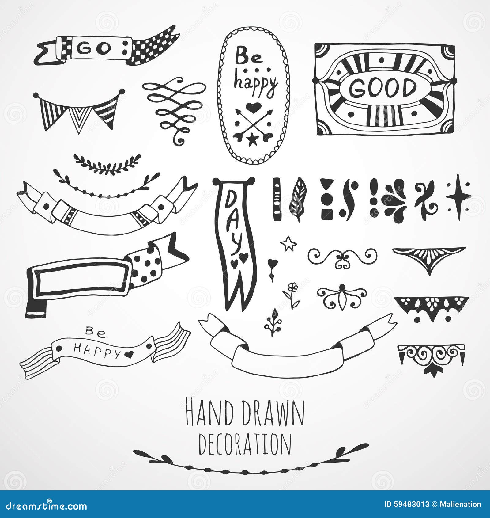 Ribbons, Border and Frames Collection. Cute Hand Stock Vector ...