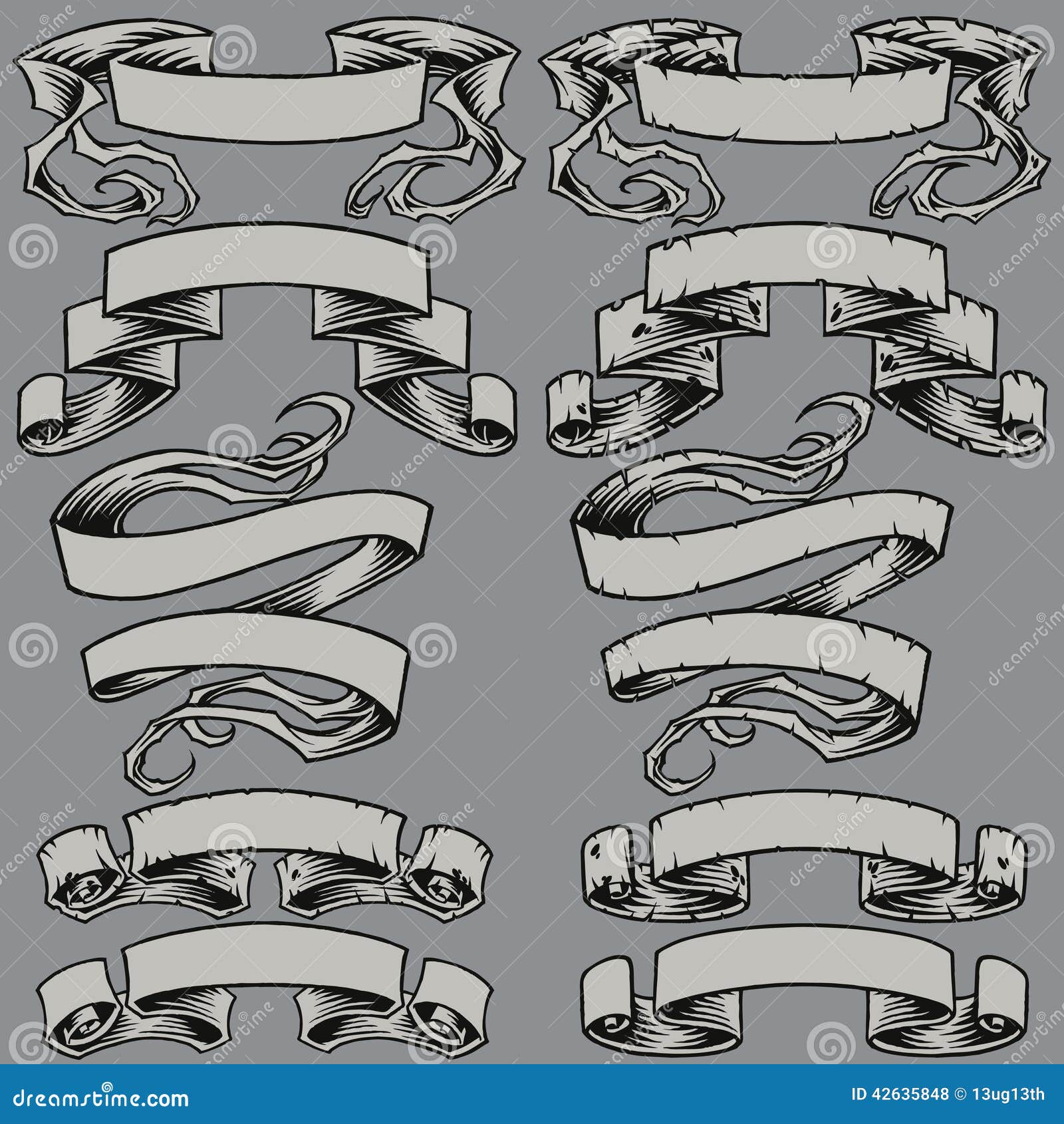 Ribbons & Damaged Ribbons Set Stock Vector - Illustration of background ...