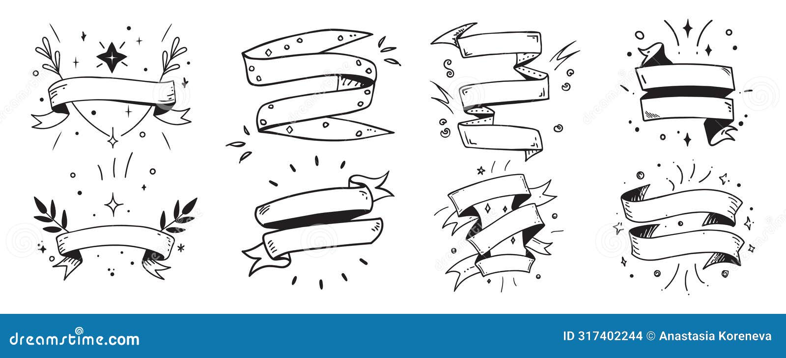 Ribbons Doodle Set Elements Vector Illustration Stock Vector ...