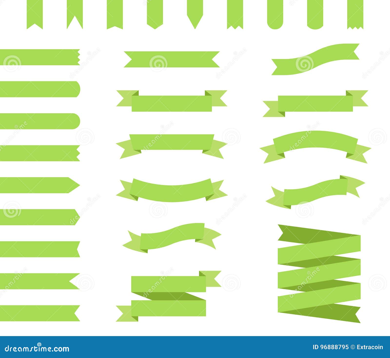 Ribbons Set Design in Green, Flat Ribbon Banners Stock Vector ...