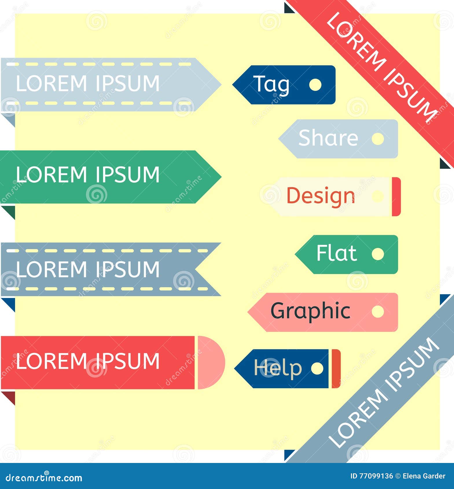Ribbons Tags Labels. Vintage Template Flat Design. Stock Vector ...