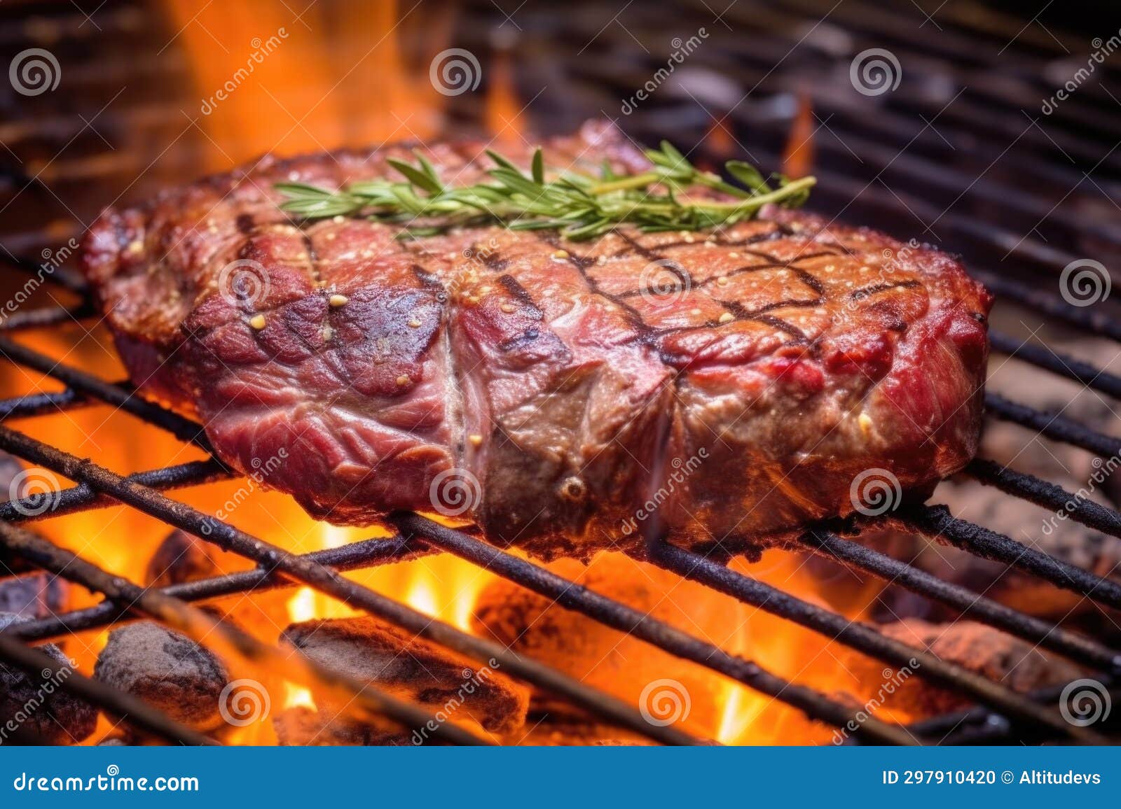Ribeye Steak on Grill, Fire and Smoke Visible Stock Photo - Image of ...