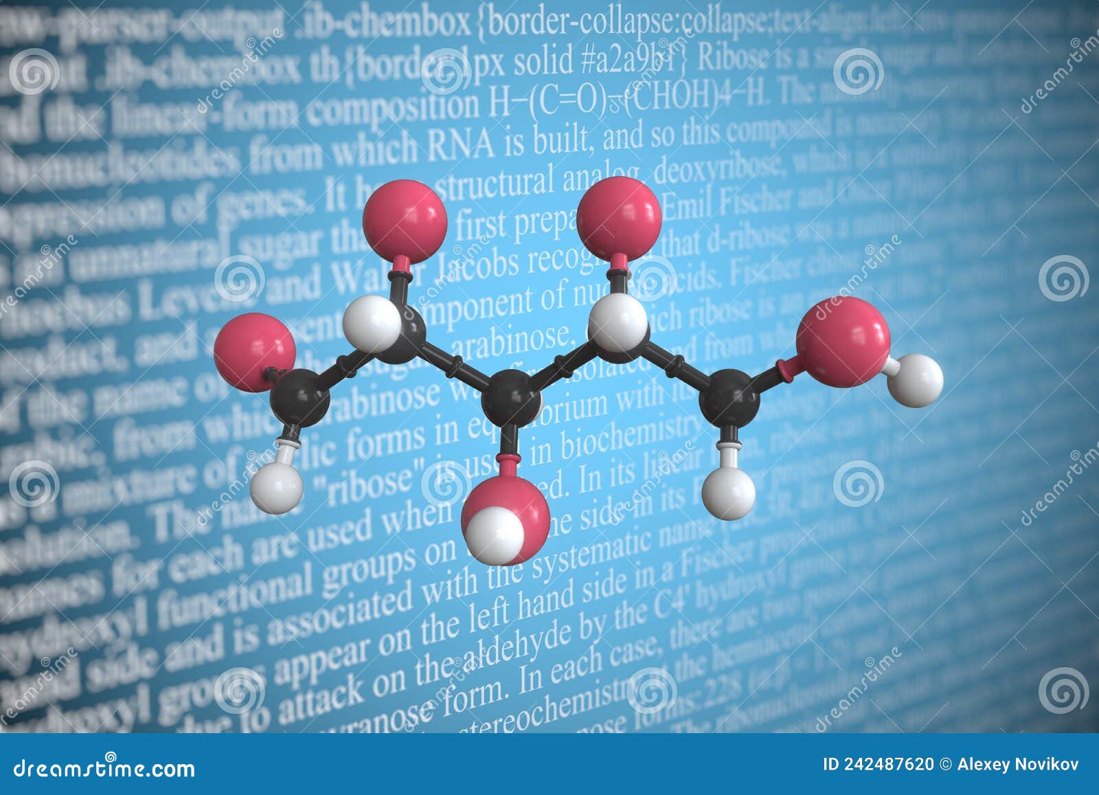 Ribose Scientific Molecular Model, 3D Rendering Stock Illustration ...