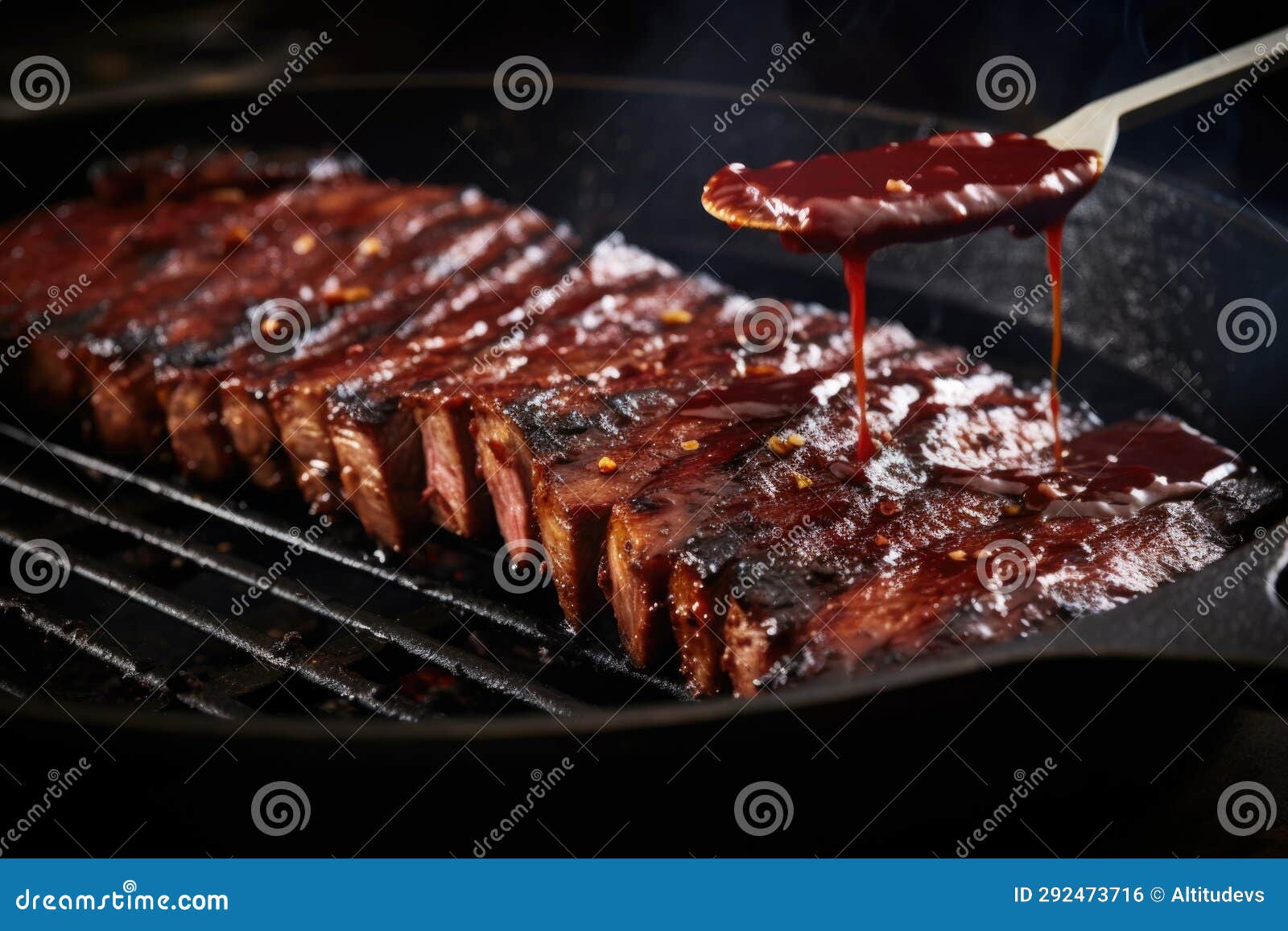 Ribs Daubed with Bbq Sauce on a Barbecue Skillet Stock Photo - Image of ...