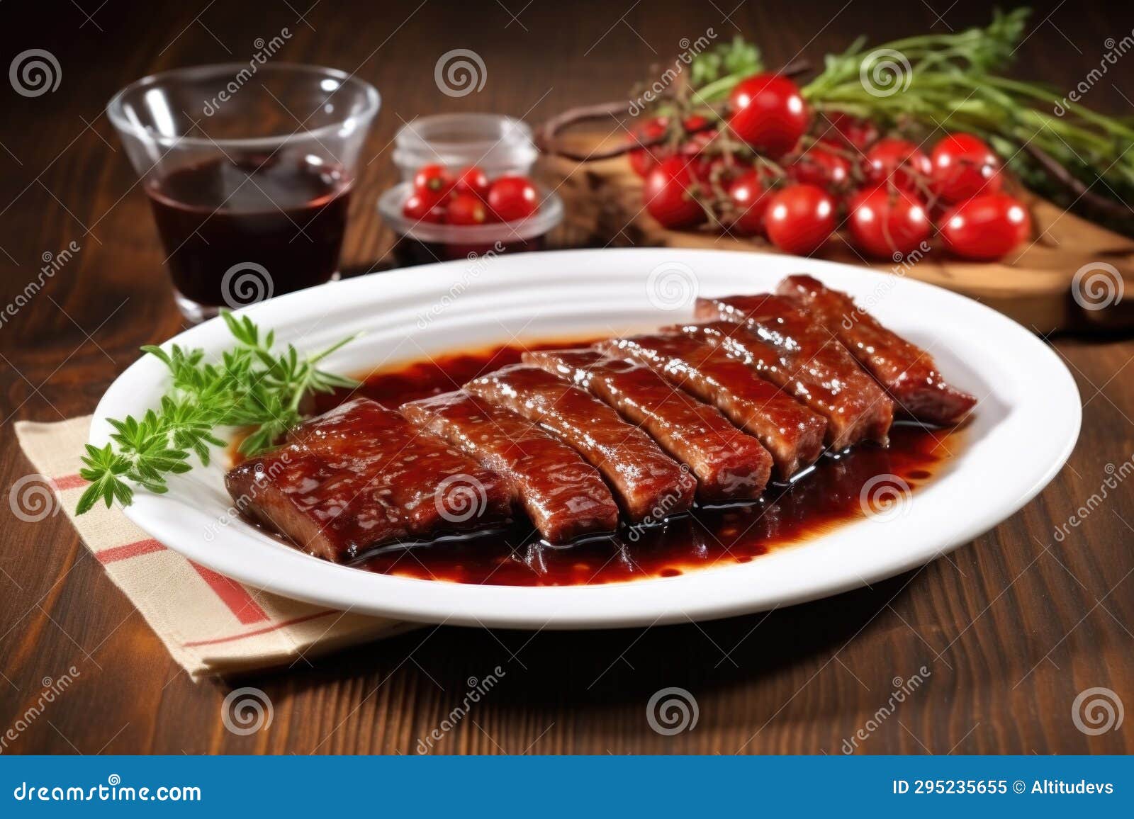 Ribs Glazed with Sauce on a Ceramic Serving Plate Stock Image - Image ...