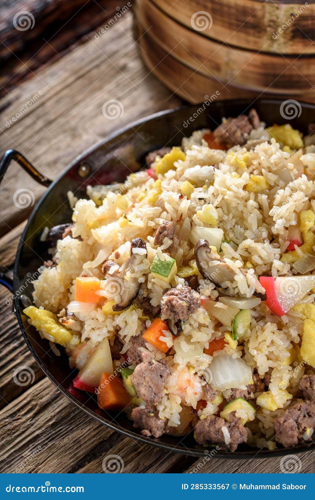 Satisfying Comfort: Close-Up of Chicken Fried Rice with Fresh ...