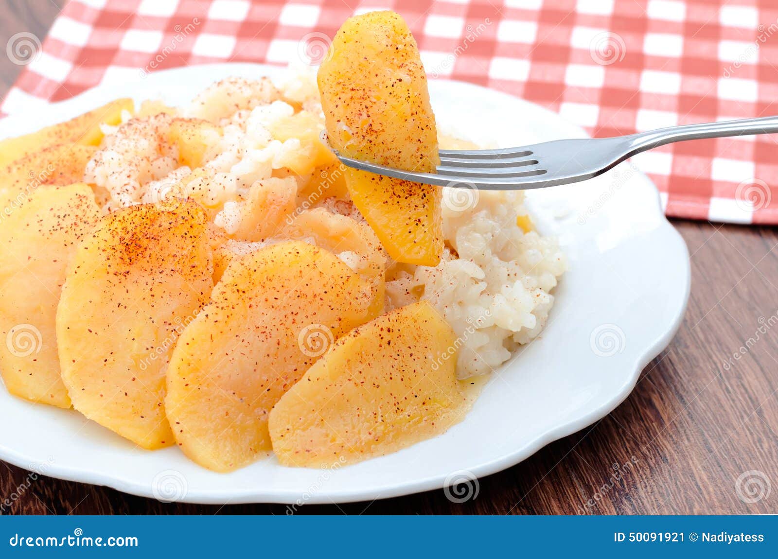 Rice and apples dish stock image. Image of eating, cereal - 50091921