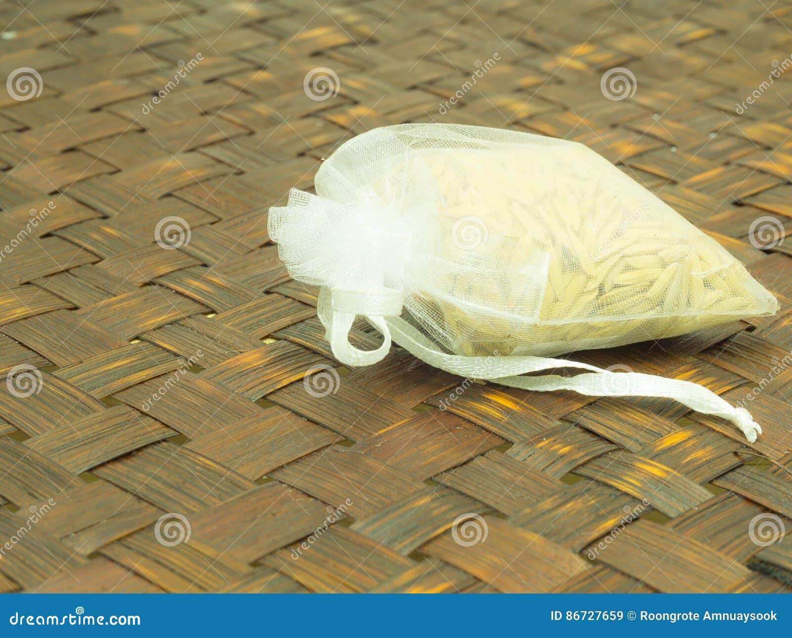 Rice in Bag on the Wood Weave Stock Image - Image of thailand, closeup ...