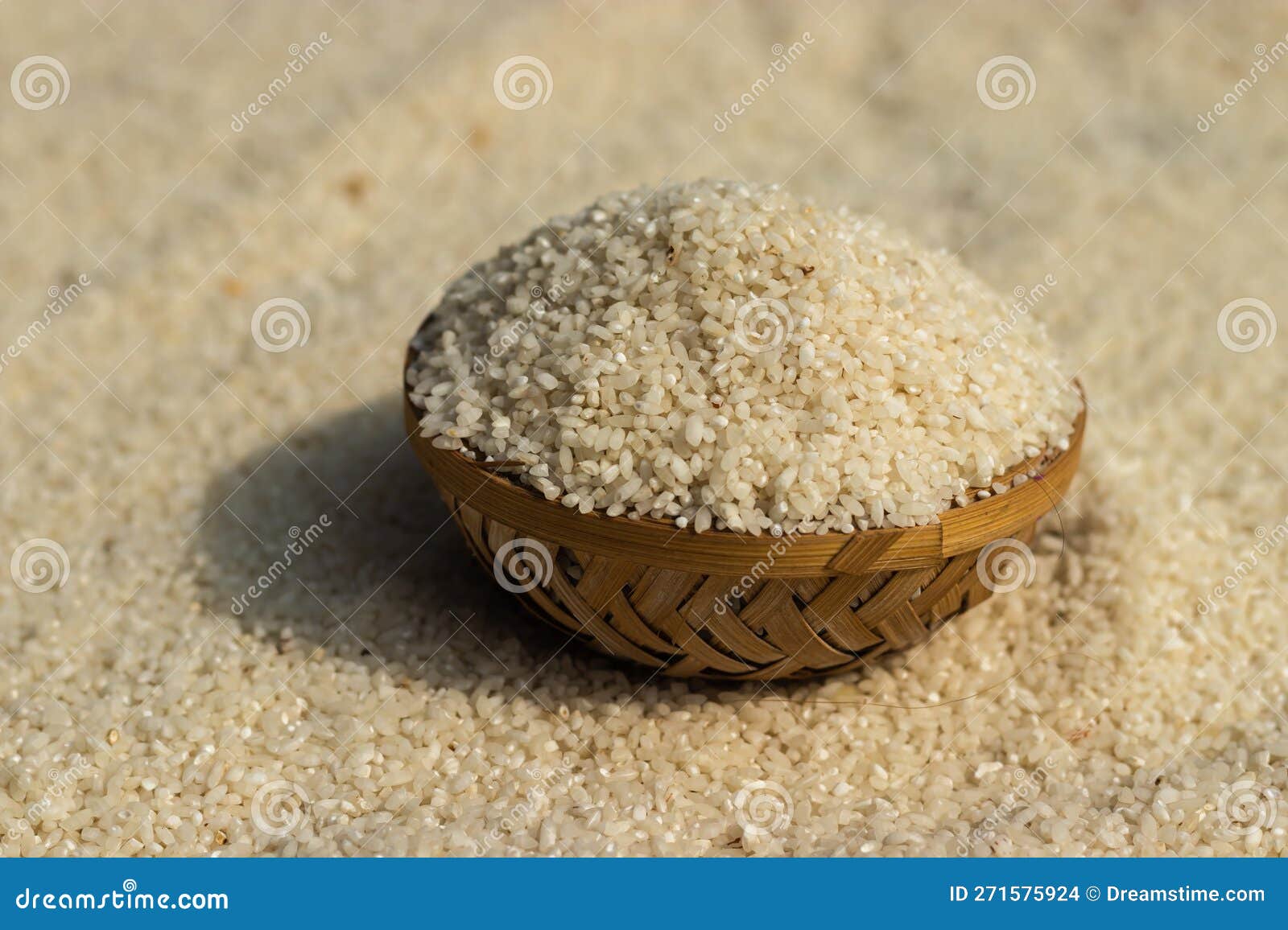 Rice in Bamboo Bowl from Top Angle at Day Stock Photo - Image of seed ...