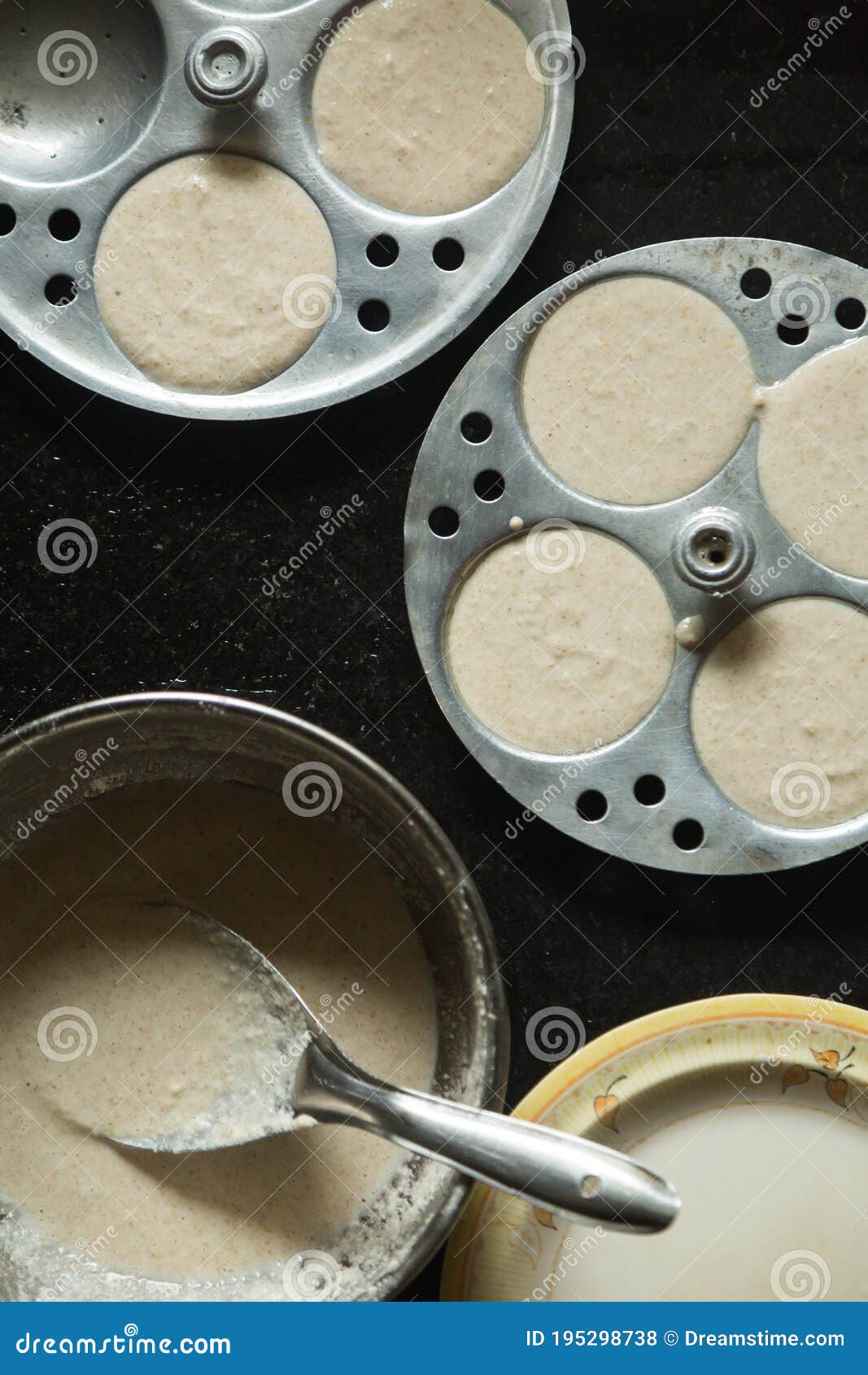 Rice Batter on Idli Maker. Top View of South Indian Dish Stock Photo ...