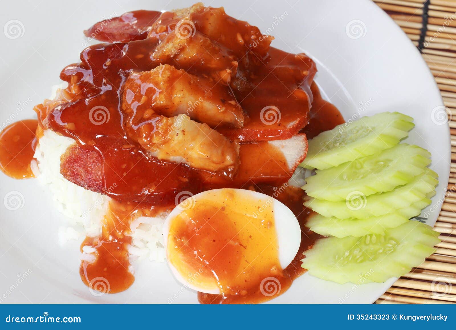 Rice with bbq pork stock image. Image of china, bowl - 35243323