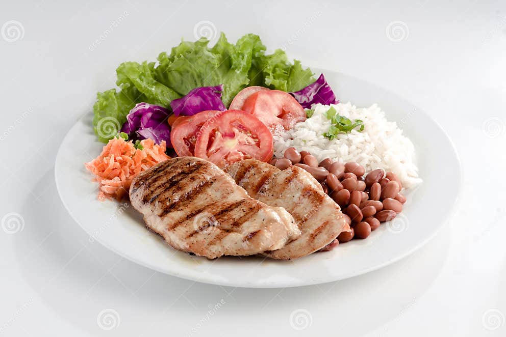 Rice and Beans with Grilled Chicken. Stock Photo - Image of lunch ...