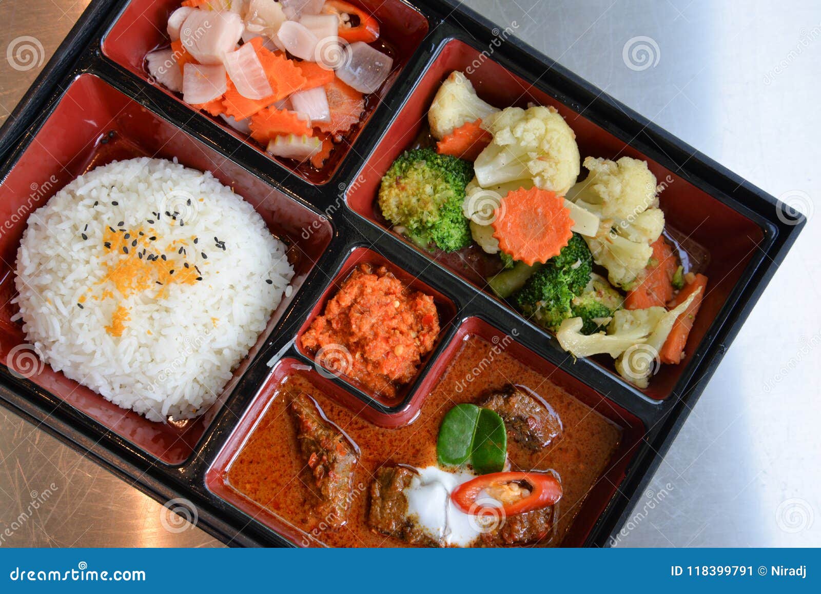 Rice with Beef Curry in Bento Stock Image - Image of fried, food: 118399791