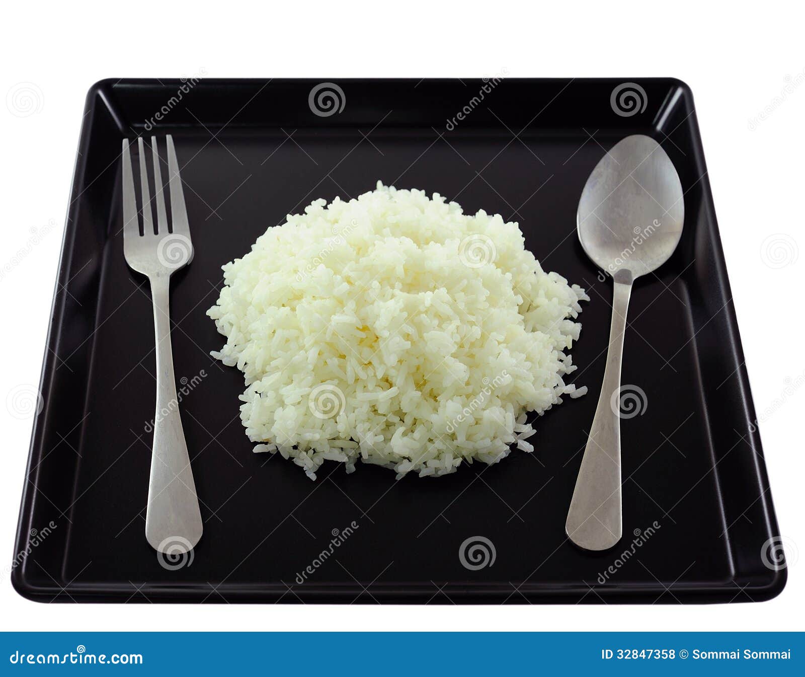 Rice in black plate. stock photo. Image of east, detail - 32847358