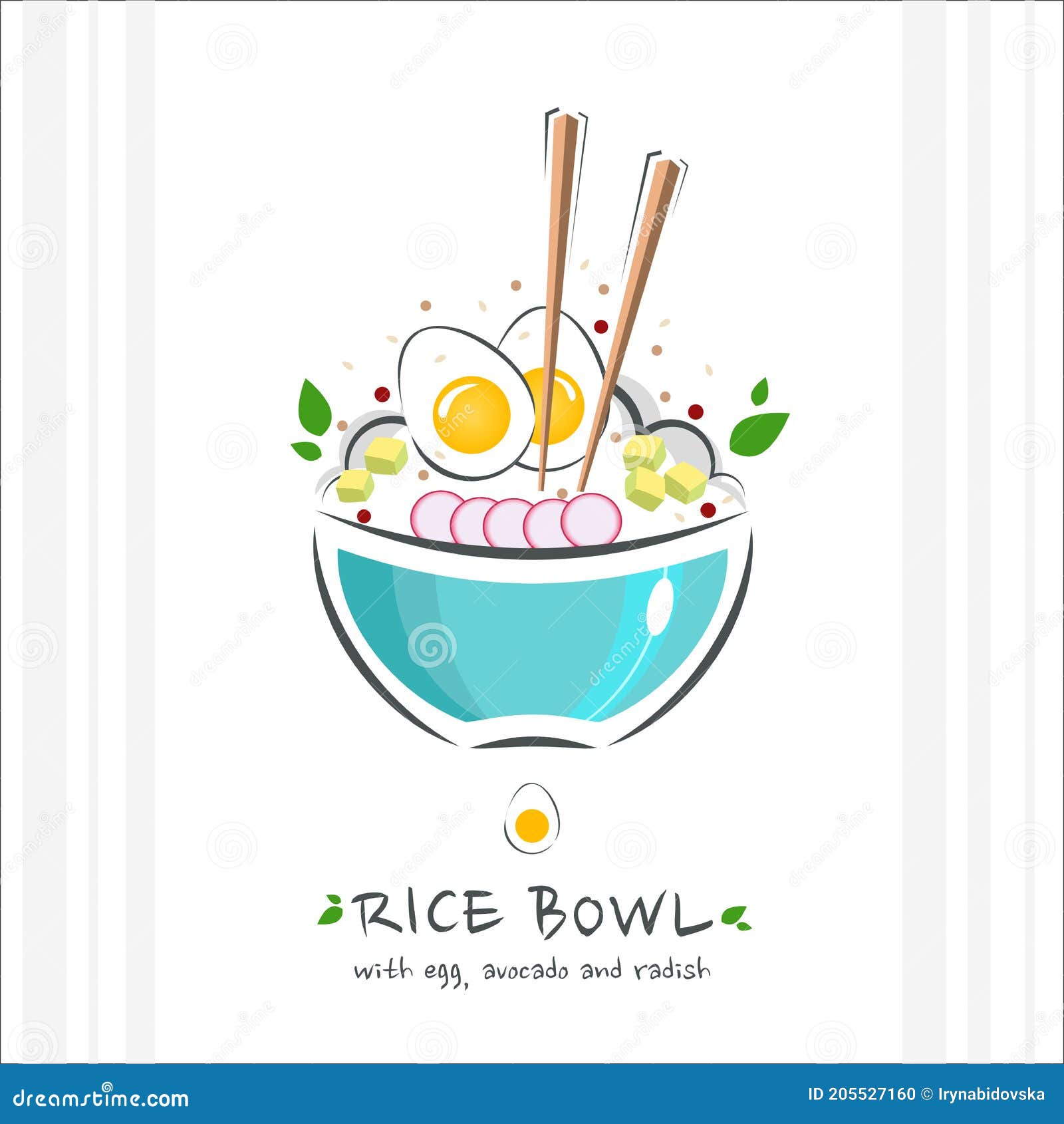 Rice Bowl with Egg, Avocado and Radish. Healthy Food Design Template ...
