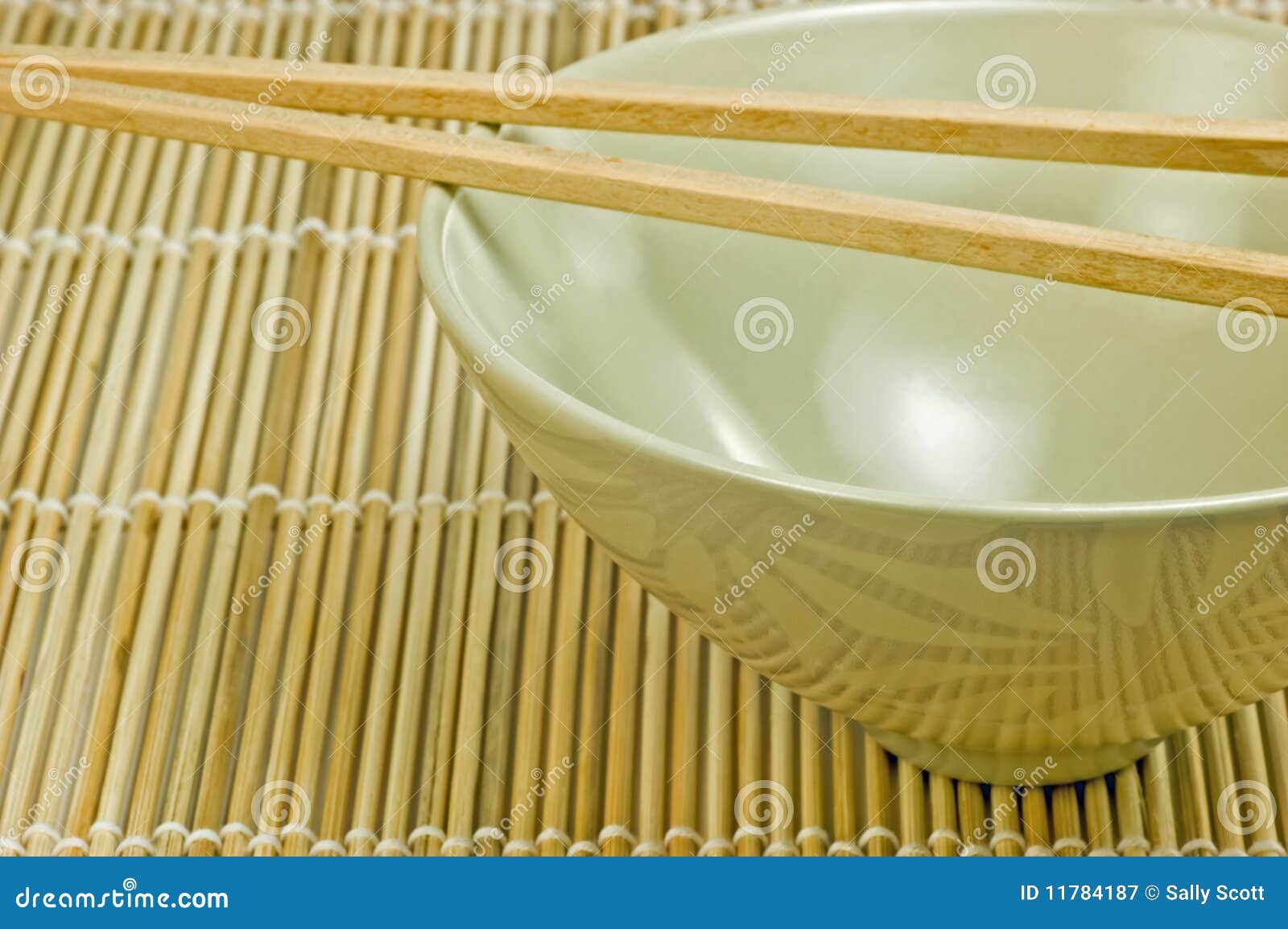 Rice Bowl on Bamboo Mat with Chopsticks Stock Image - Image of bowl ...