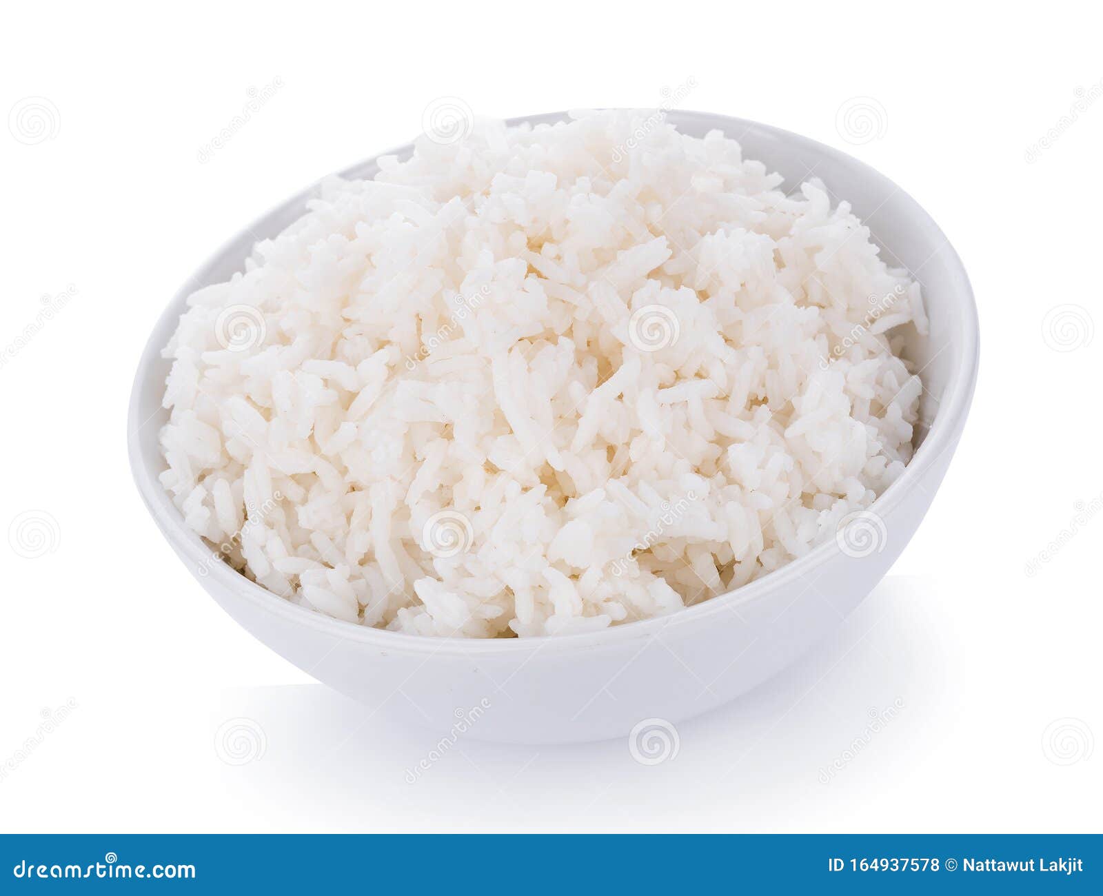 Rice in a Bowl on a White Background Stock Photo - Image of grain ...