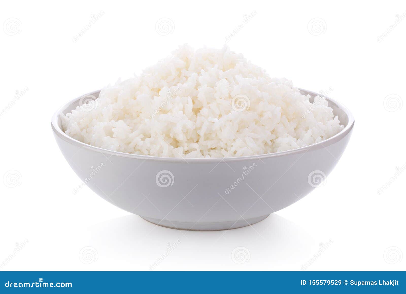 Rice in a Bowl on a White Background Stock Image - Image of fiber ...