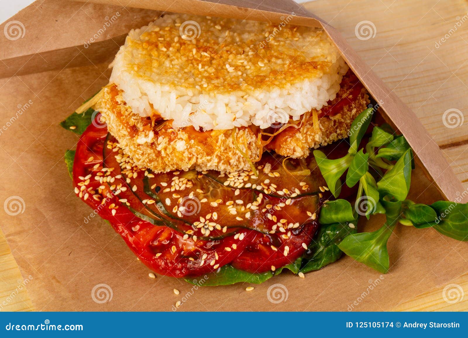 Rice burger with chicken stock photo. Image of healthy - 125105174