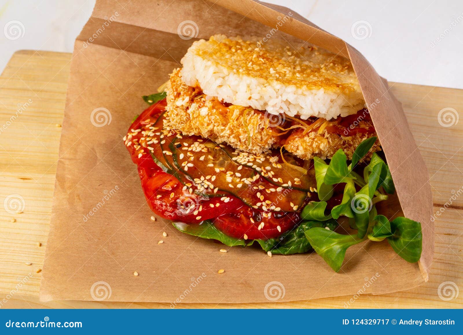 Rice burger with chicken stock image. Image of japan - 124329717