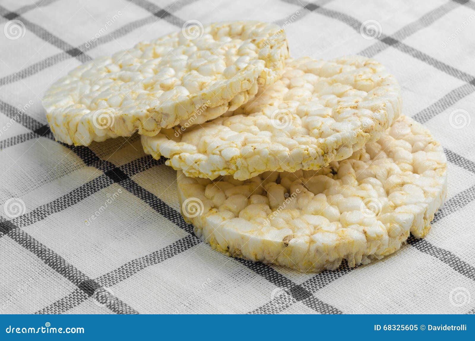 Rice Cake, Puffed Rice on Table Cloth Stock Image - Image of cracker ...