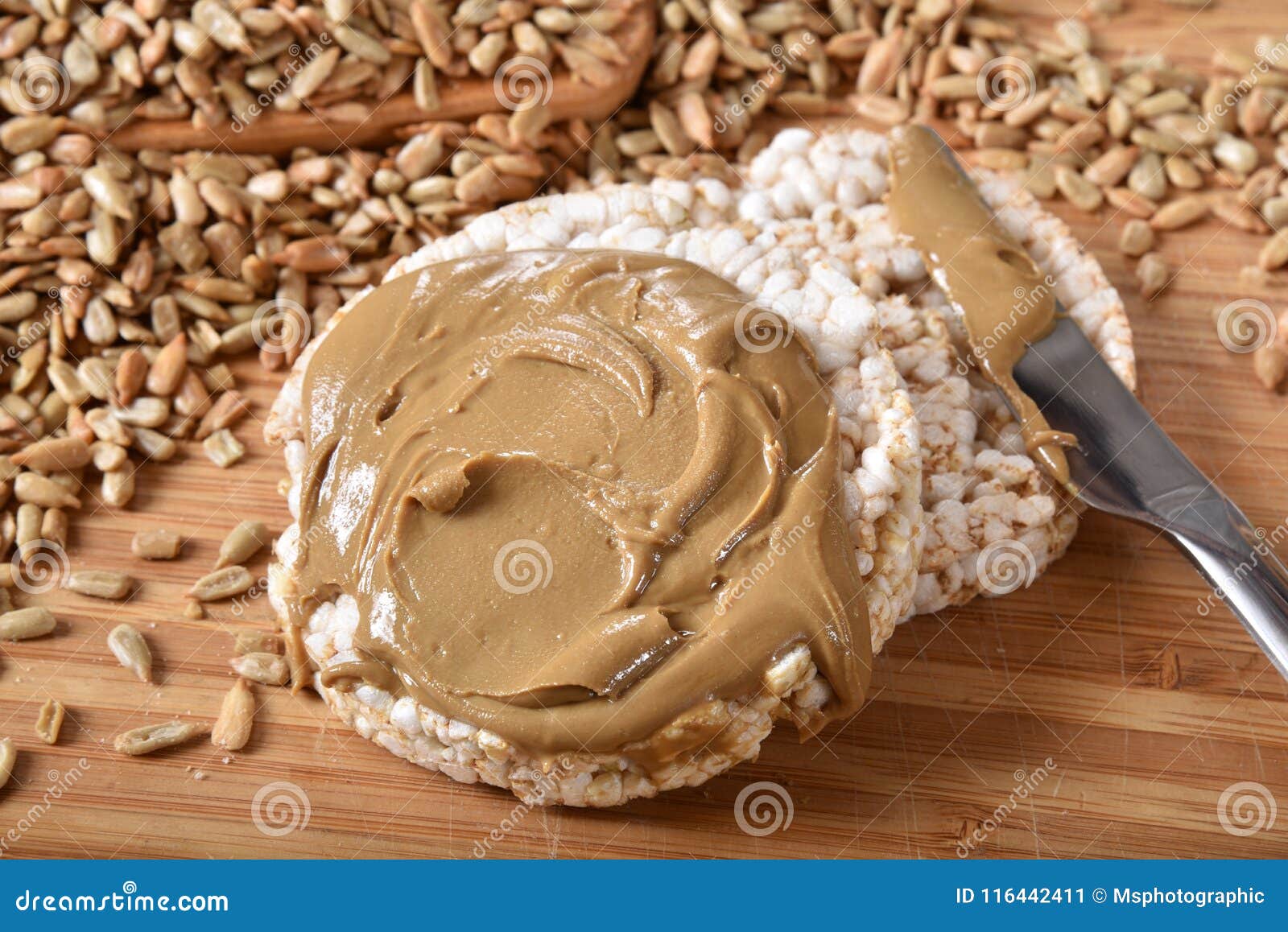 Rice Cakes With Sunflower Seed Butter Stock Image Image Of Seeds Spread 116442411