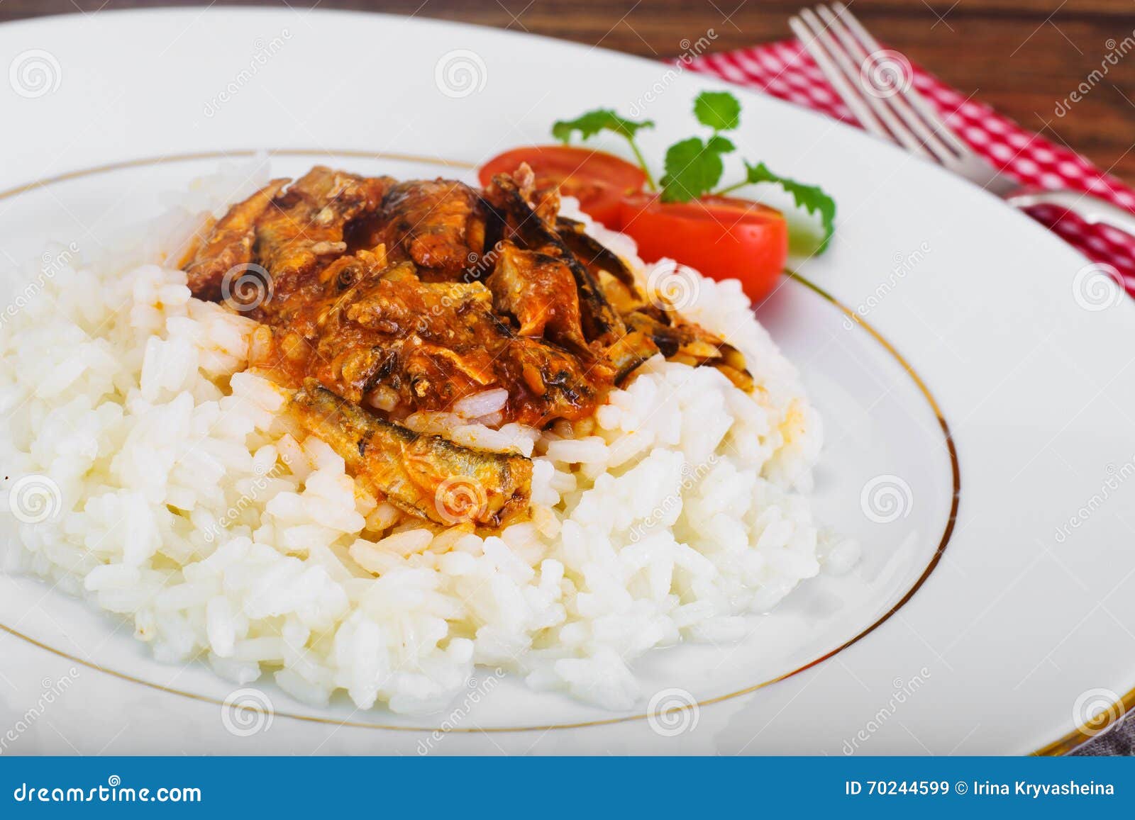 Rice with Canned Fish in Tomato Sauce Stock Image - Image of dining ...