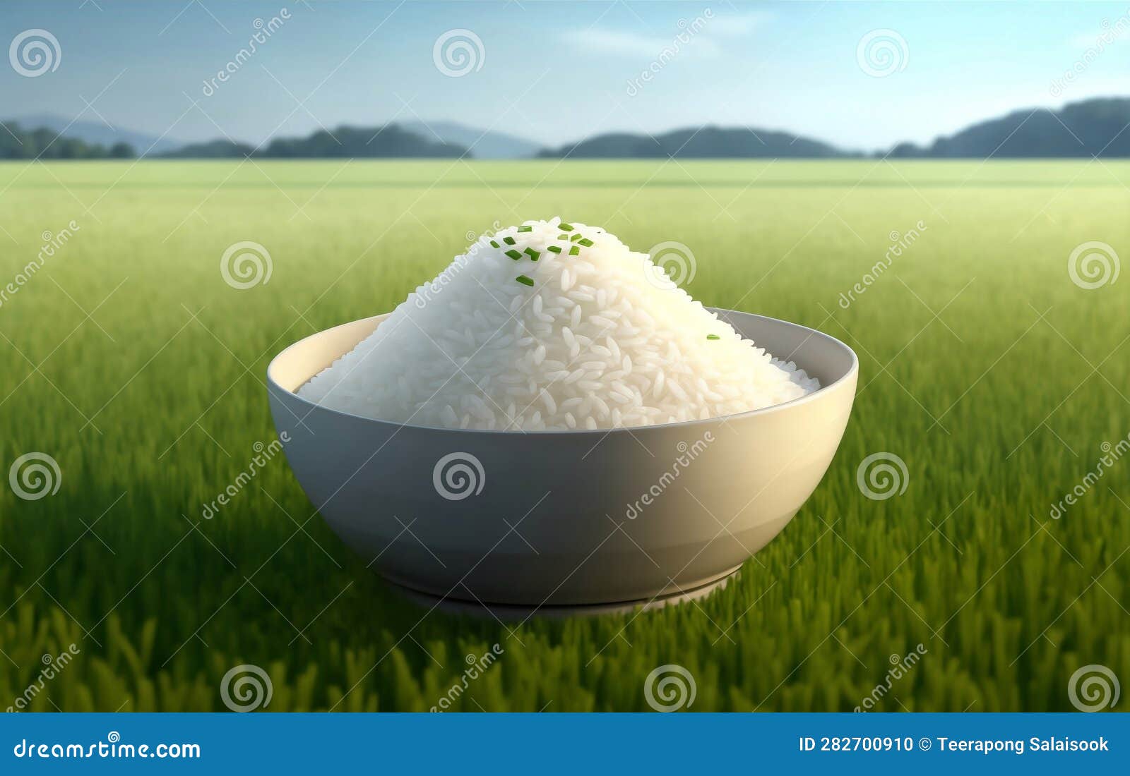 Rice in a Ceramic Bowl with Rice Field, Generative AI Illustration ...