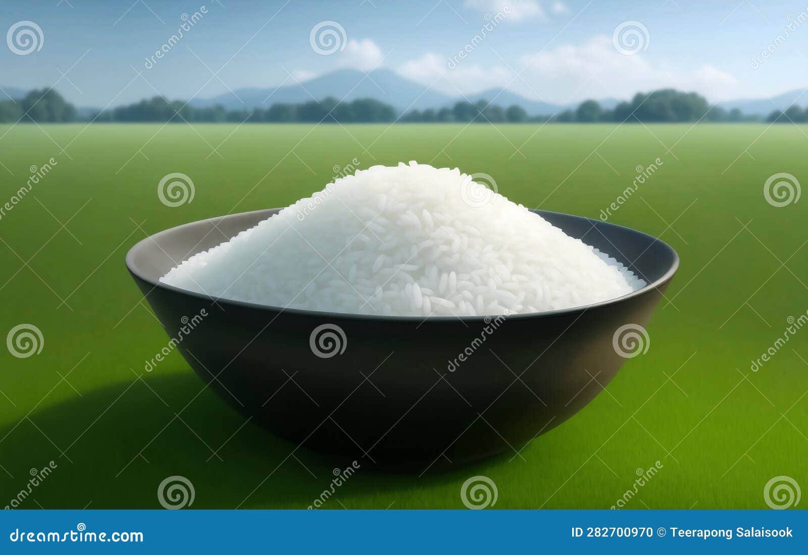 Rice in a Ceramic Bowl with Rice Field, Generative AI Illustration ...