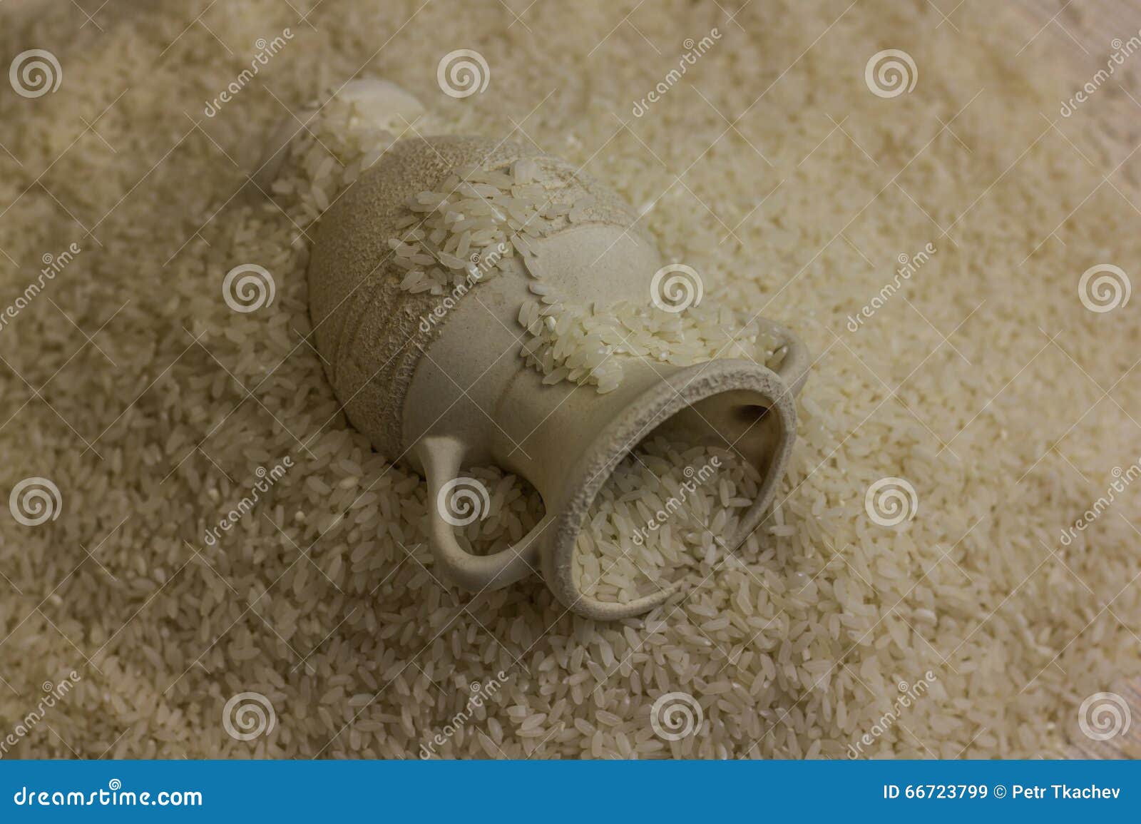 Rice in Ceramic Jar on a Scattered Rice Stock Image - Image of full ...