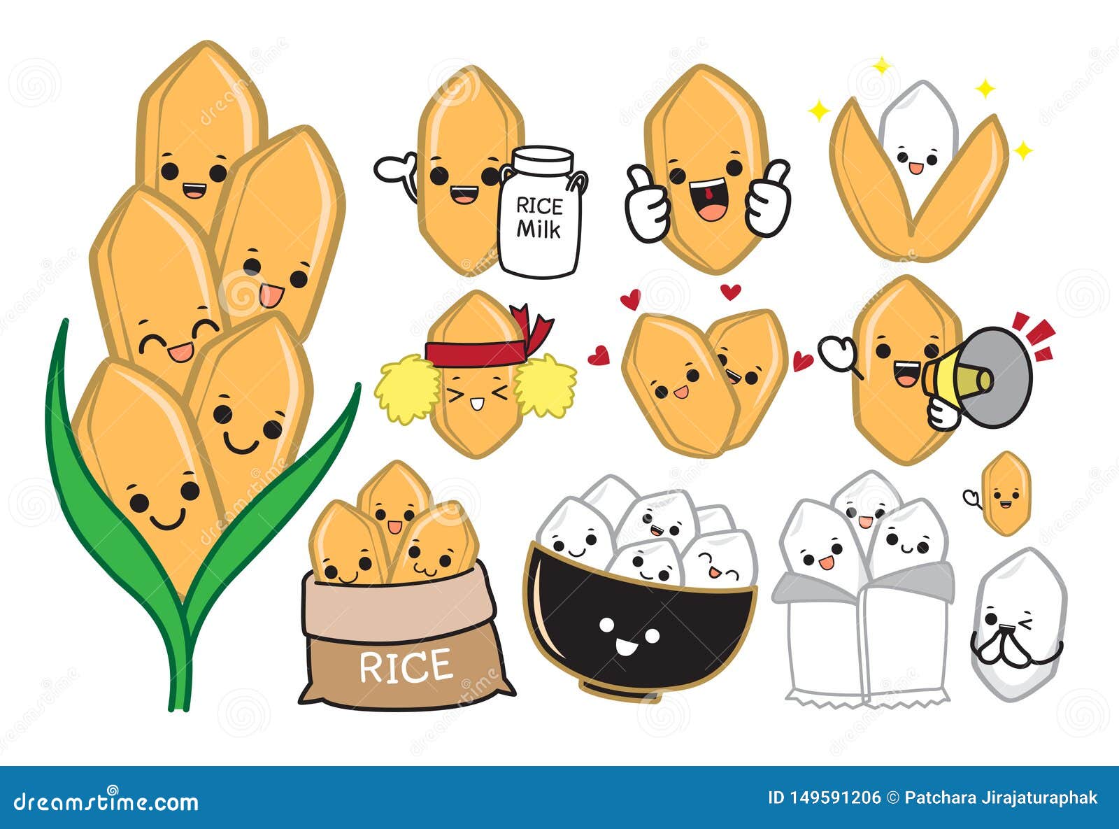 Rice Character Vector Illustration Stock Vector - Illustration of ...