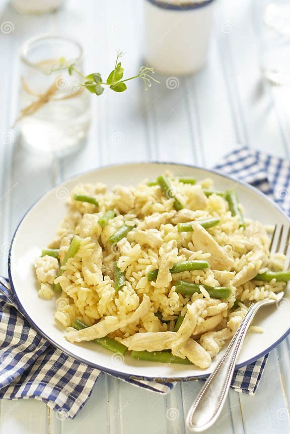 Rice with Chicken and Green Beans Stock Photo - Image of cooking ...