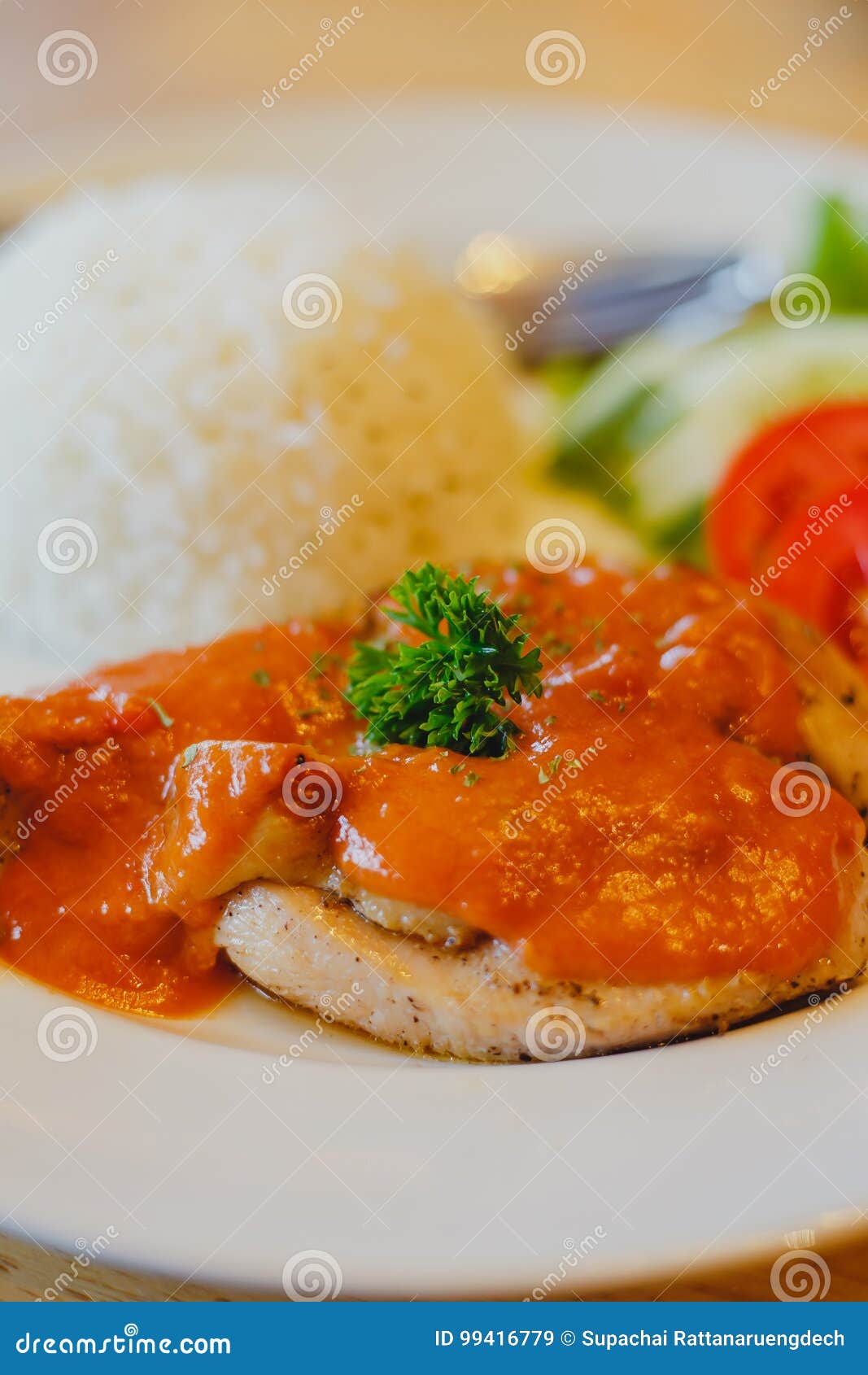 Rice with chicken steak stock image. Image of view, plate - 99416779