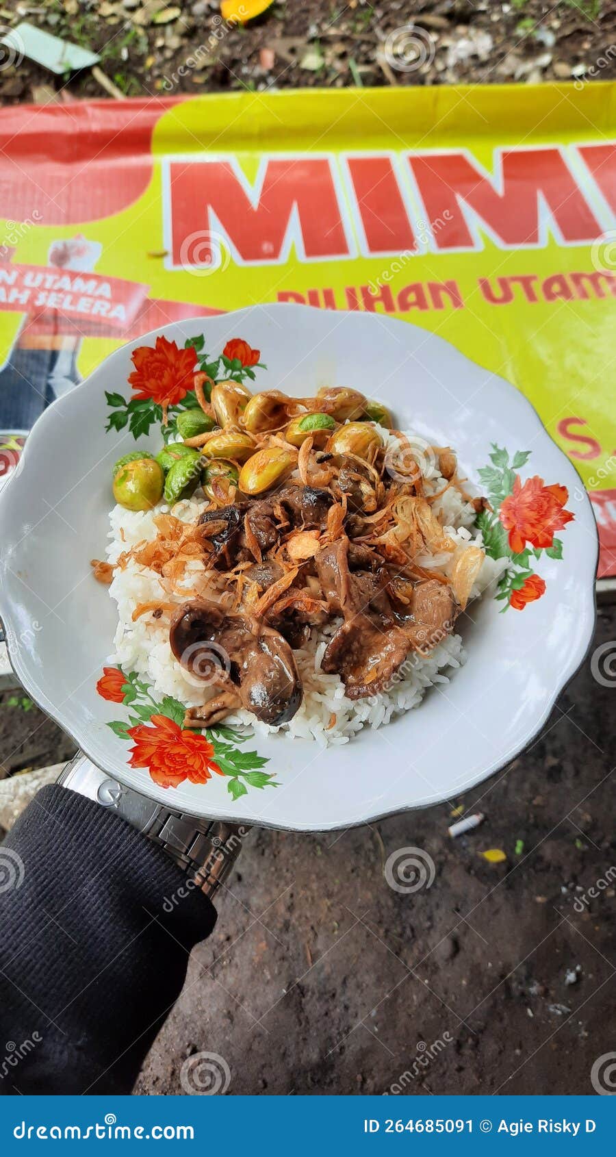 Rice Chicken Viscera with Ketchup and Petai Beans Stock Image - Image ...