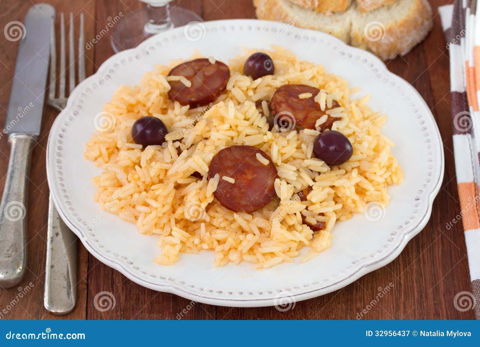 Rice with chorizo stock image. Image of dinner, rice - 32956437