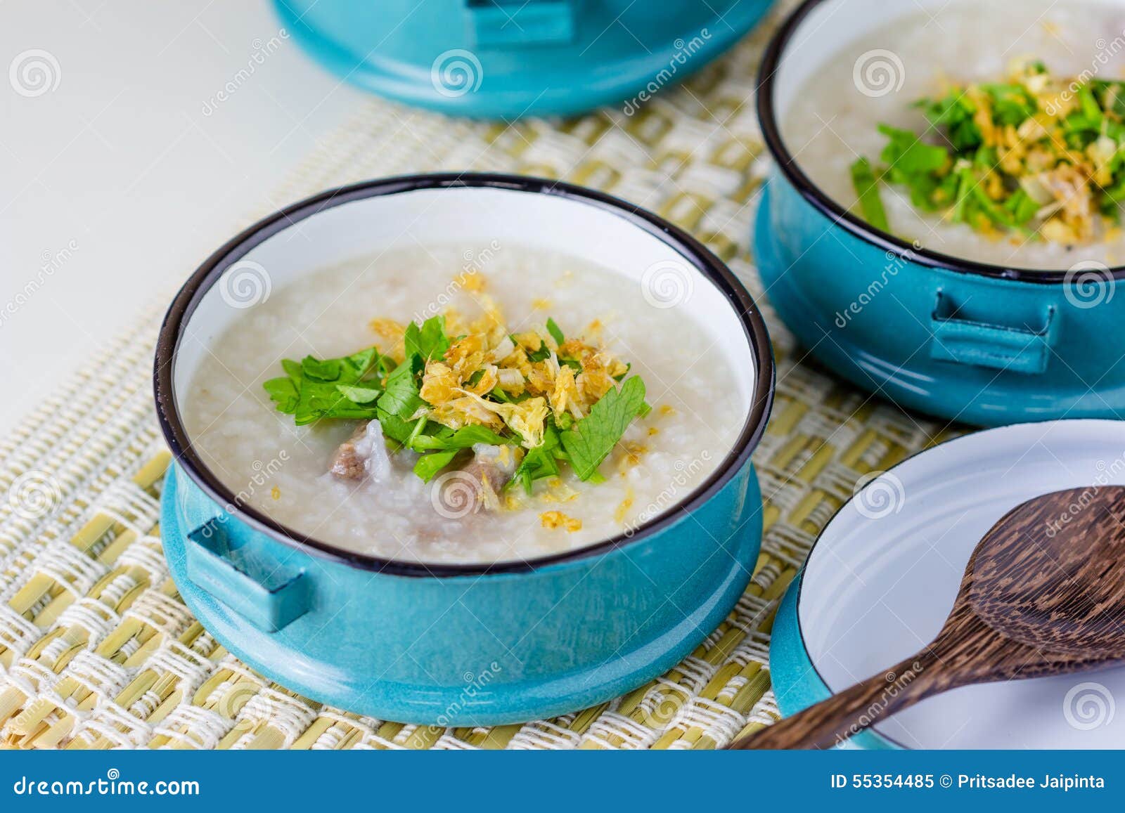 Rice Congee Mixed with Meat Stock Image - Image of boiled, background ...