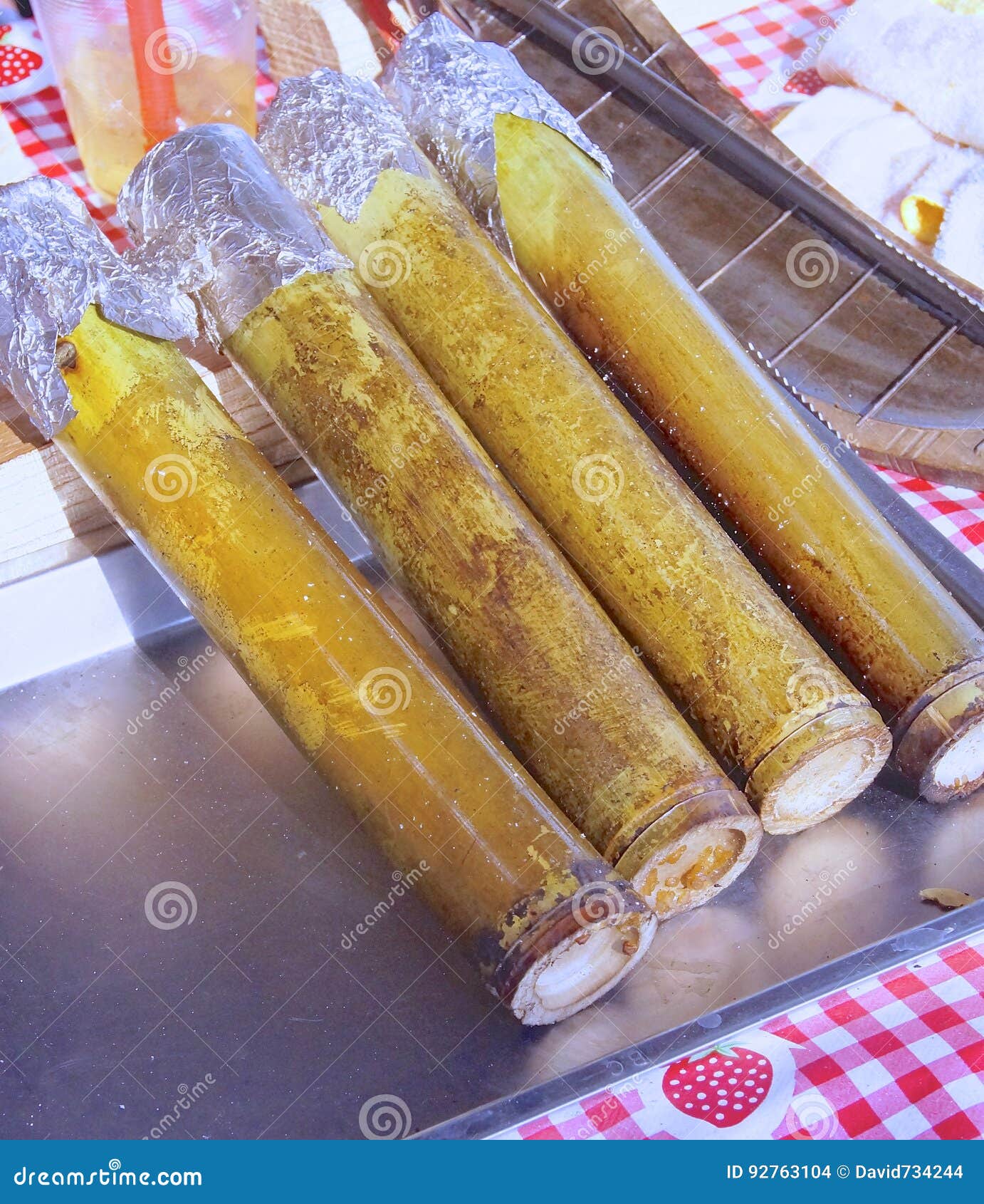 Rice Cooked of Bamboo Tubes Closeup Stock Photo - Image of sell, forage ...