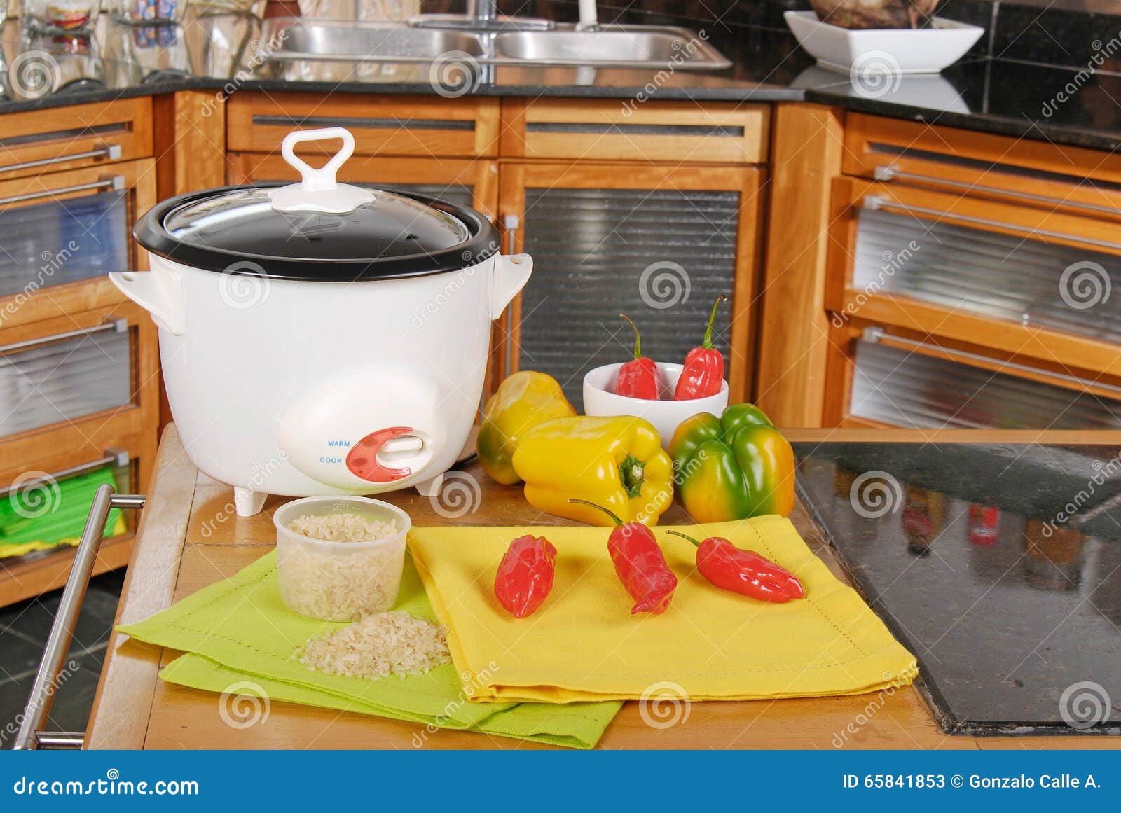 Rice cooker in the kitchen stock image. Image of equipment - 65841853