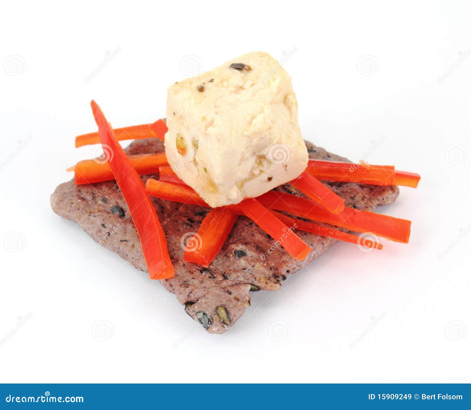 Rice cracker with topping stock image. Image of feta - 15909249