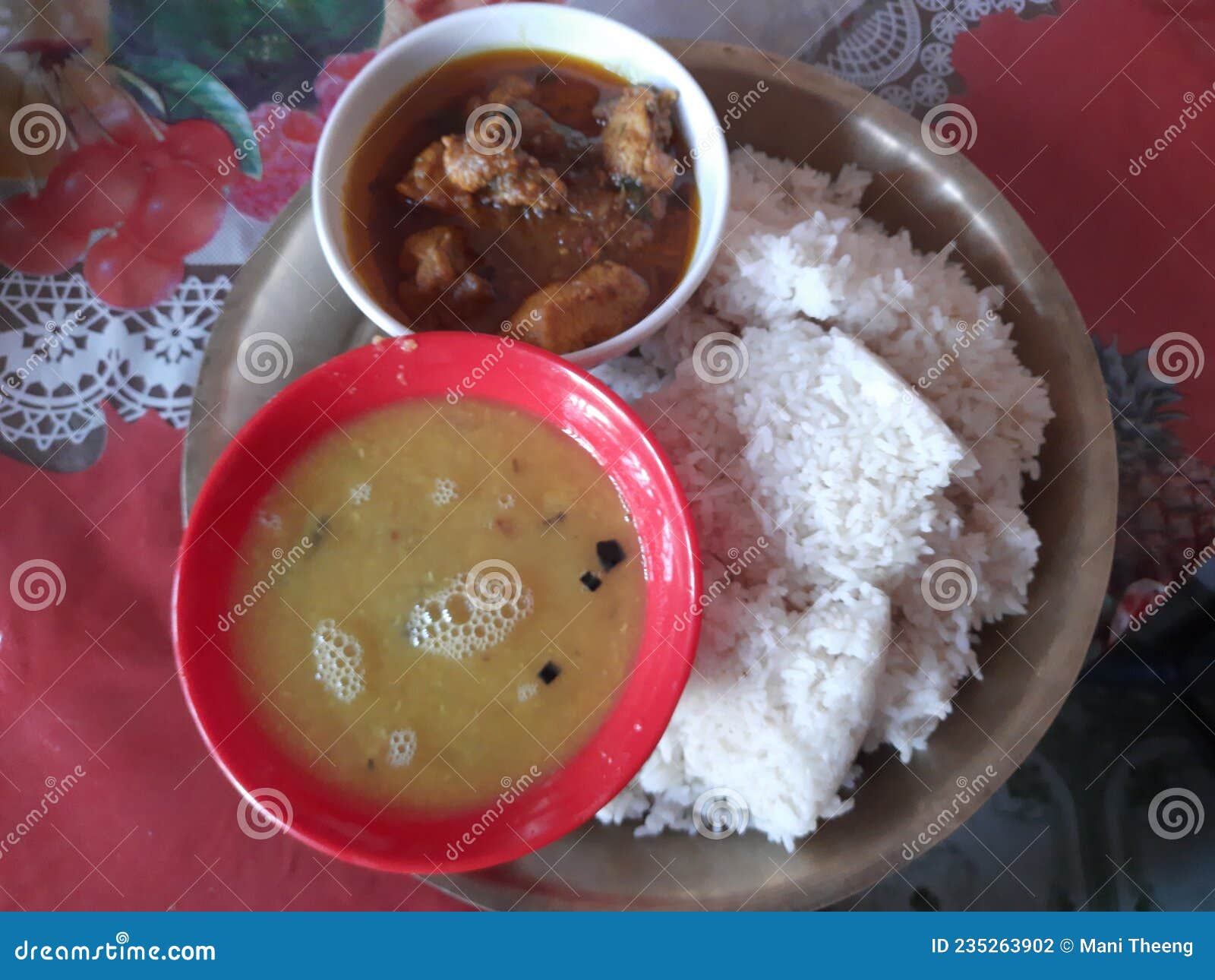 Rice dal chicken curry stock photo. Image of curry, chicken - 235263902