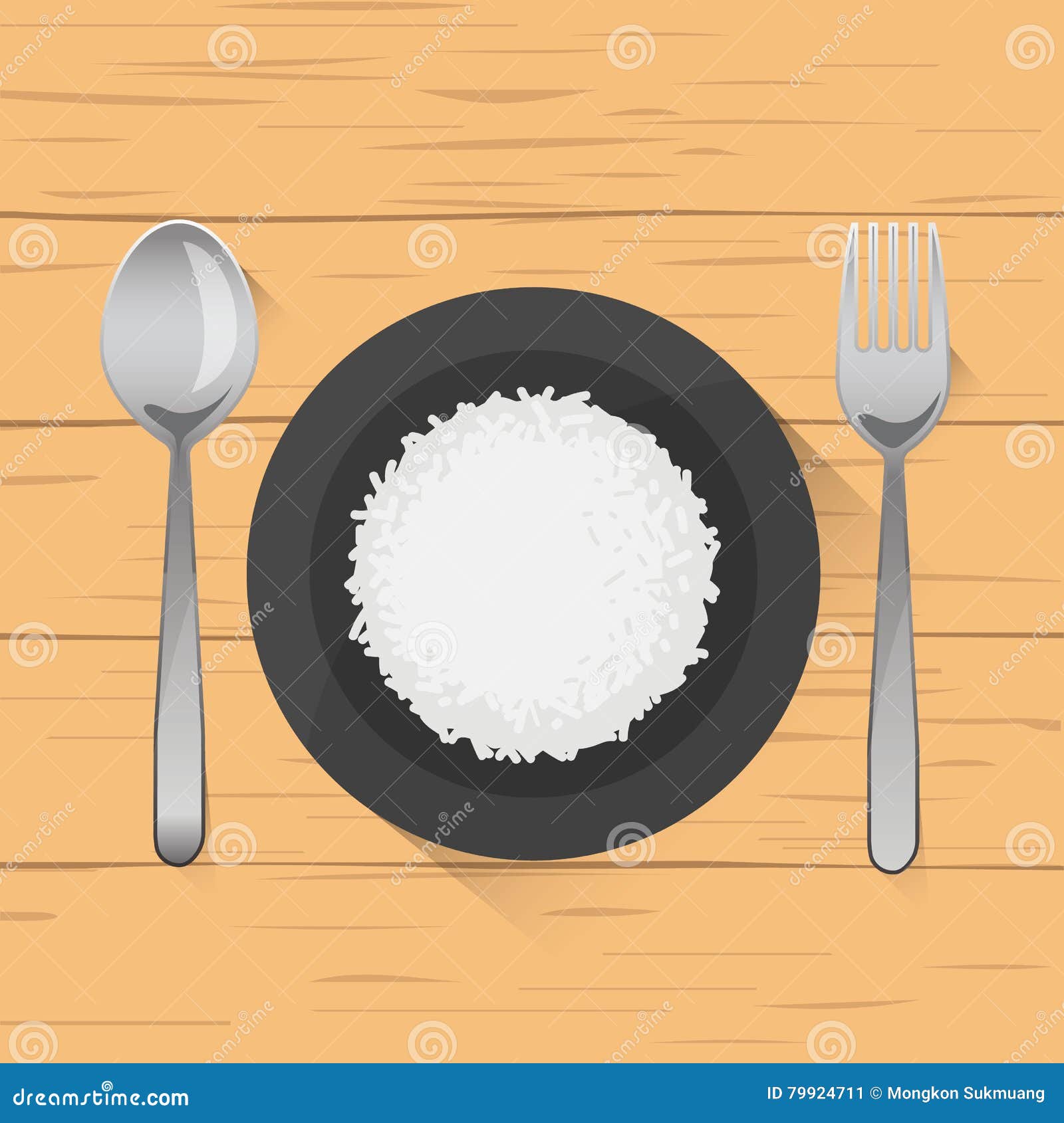 Rice Dish on Wood Background Stock Illustration - Illustration of bowl ...