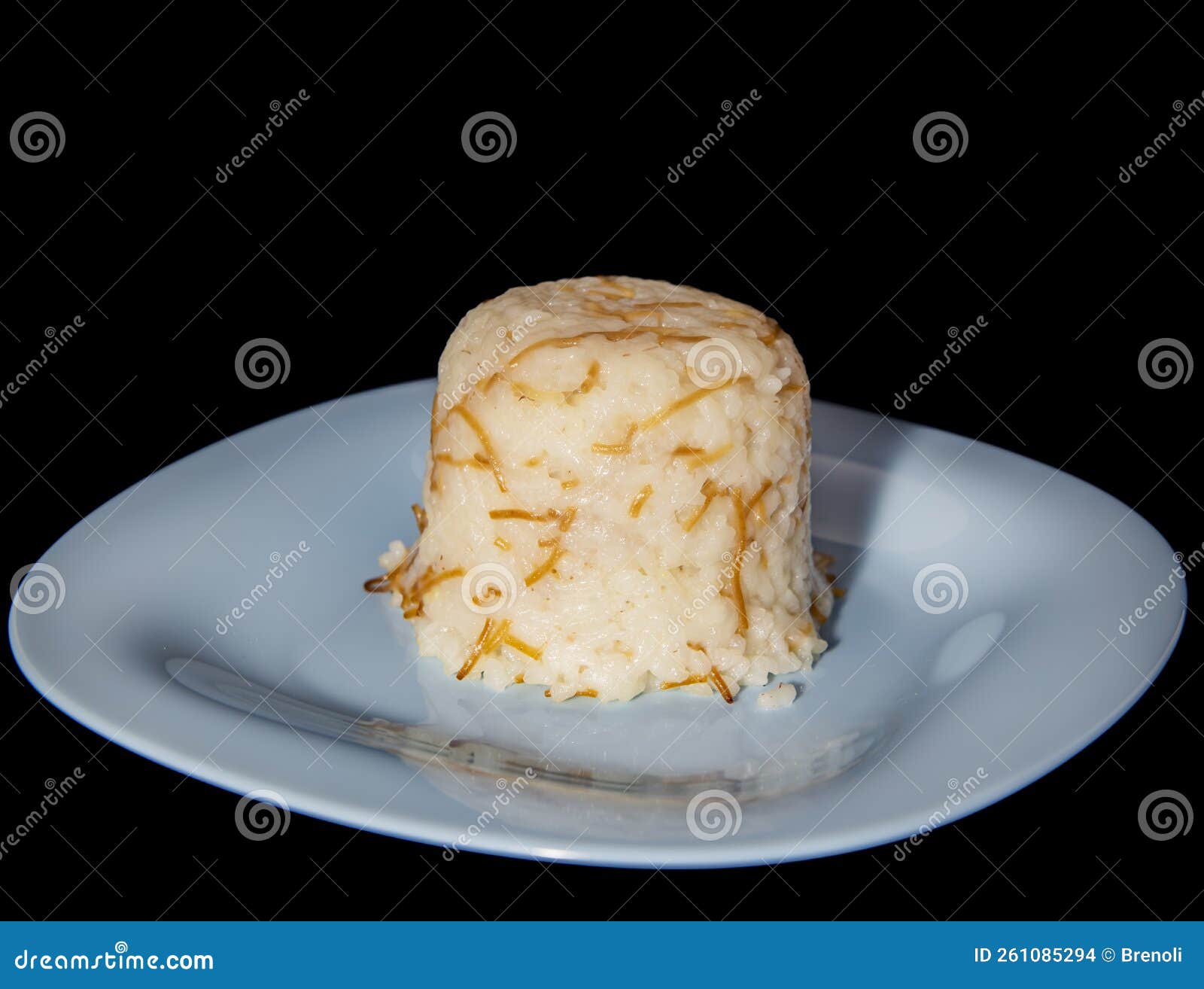Rice Dome in a White Plate with a Black Background Stock Photo - Image ...