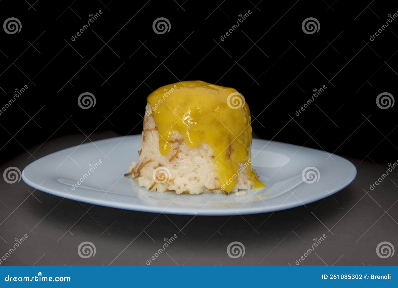 Rice Dome in a White Plate with Sauce Stock Photo - Image of eating ...