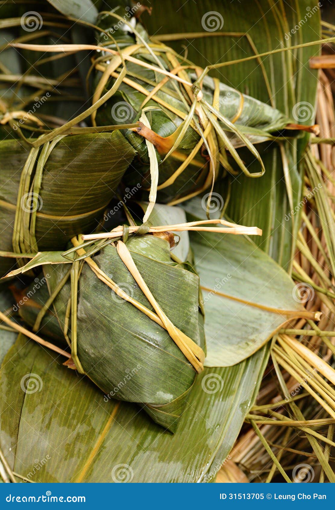 Rice Dumpling on Bamboo Leaves Stock Image - Image of leave, waterweed ...